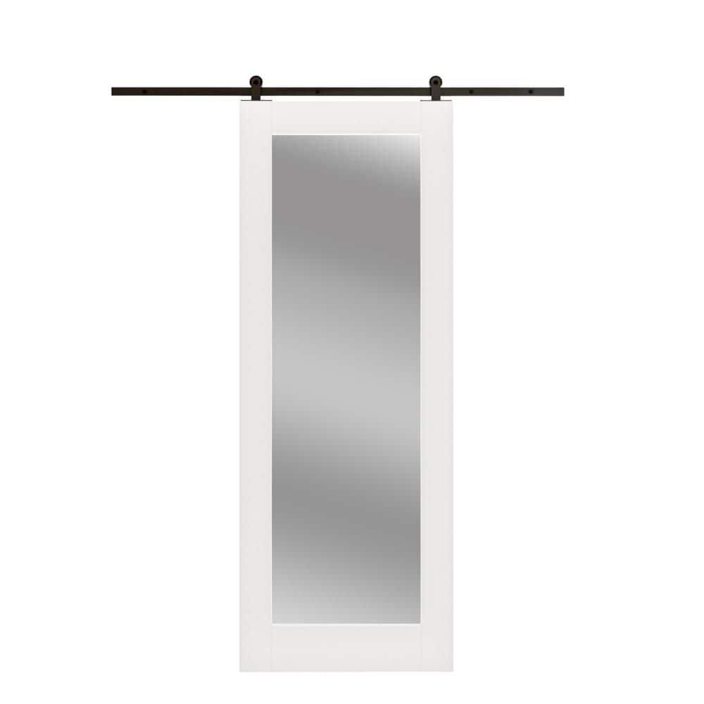 ARK DESIGN 36 in. x 80 in. 1 Lite White Mirrored Glass Primed MDF ...