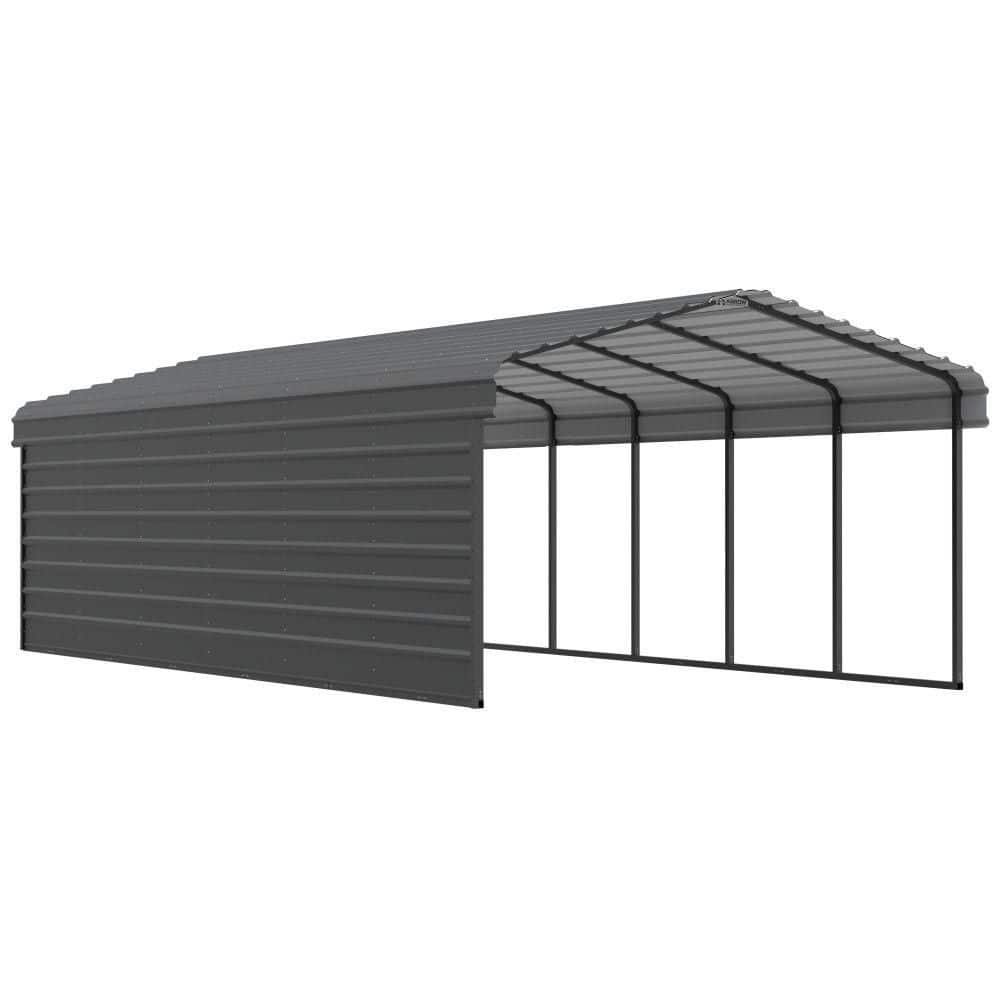 Arrow 12 ft. W x 29 ft. D x 7 ft. H Charcoal Galvanized Steel Carport ...