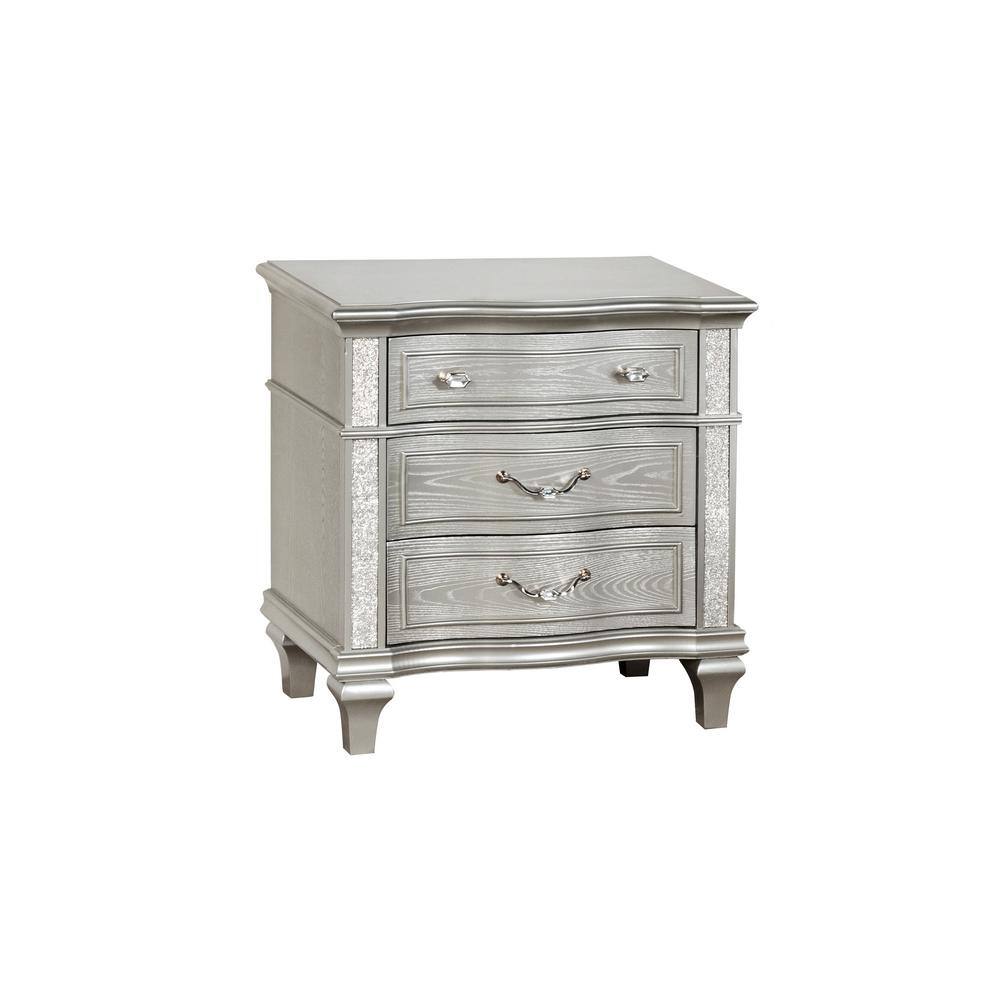 Best Quality Furniture Nila Silver Color 3 Drawer 18 in. W Nightstand ...