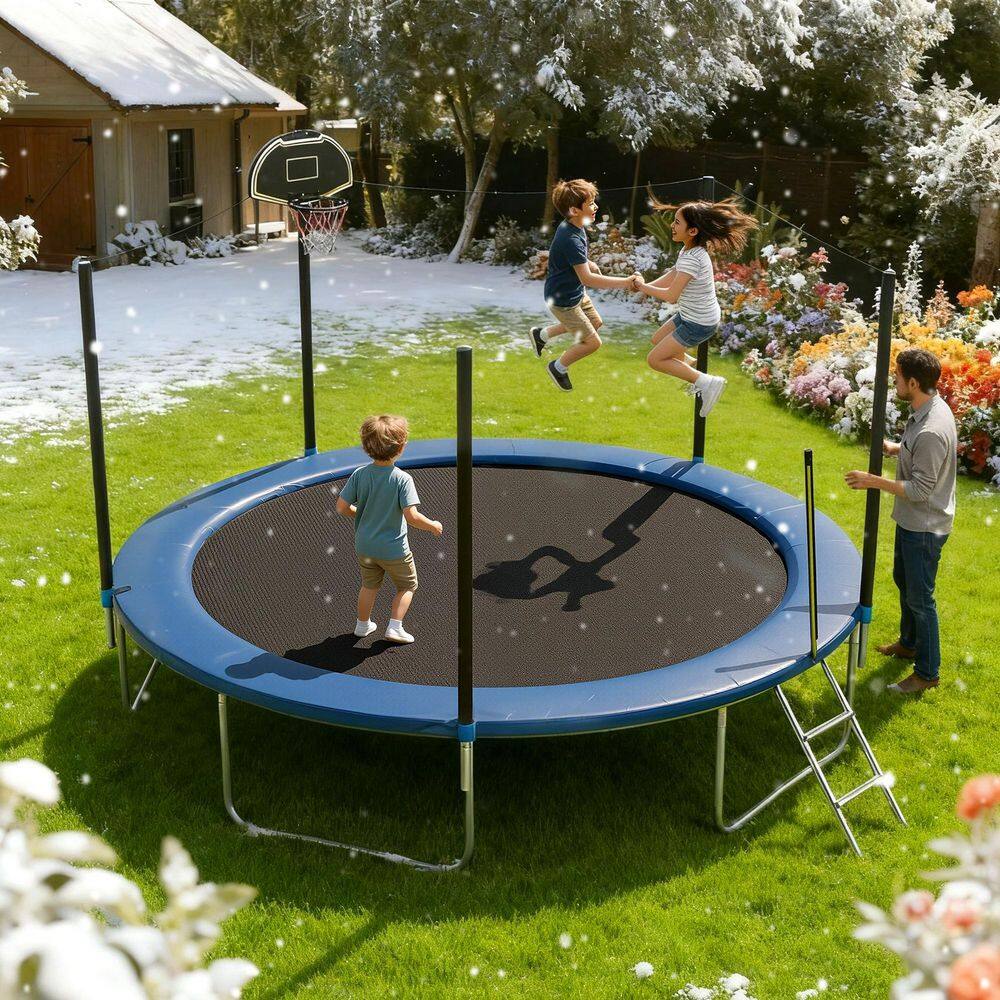 SUNRINX 14 ft. Outdoor Trampoline with Basketball Hoop and Safety Net ...