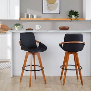 Lumisource Cosmo 29 in. Grey Faux Leather, Walnut Bamboo, and Black Metal Fixed-Height Bar Stool ...