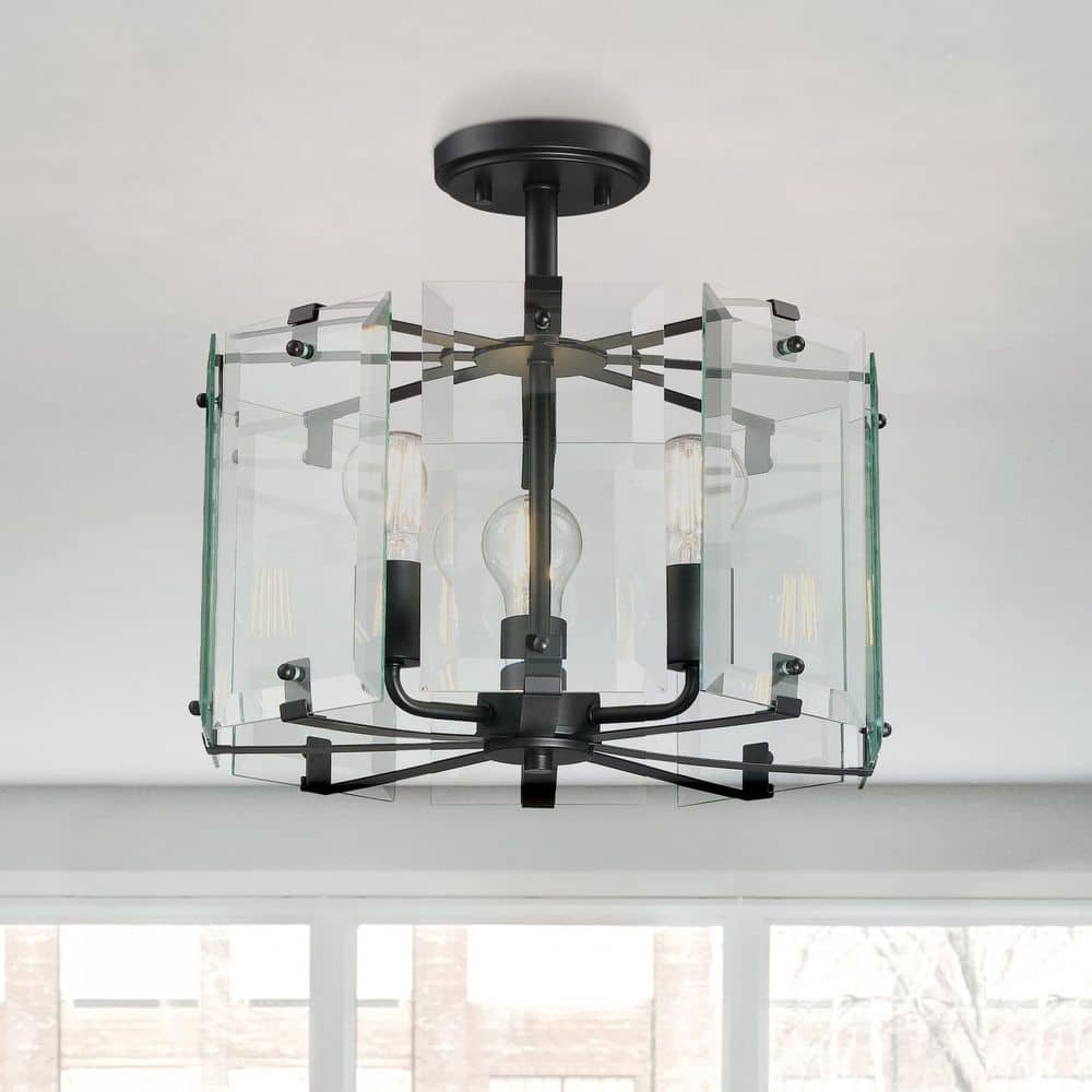Cordelia Lighting Harper 15 in. 3-Light Black Modern Entryway Semi ...