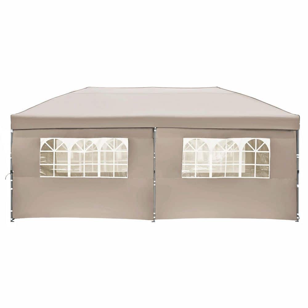 Zeus & Ruta 10 ft. x 20 ft. Khaki Pop Up Canopy with Sidewalls and ...