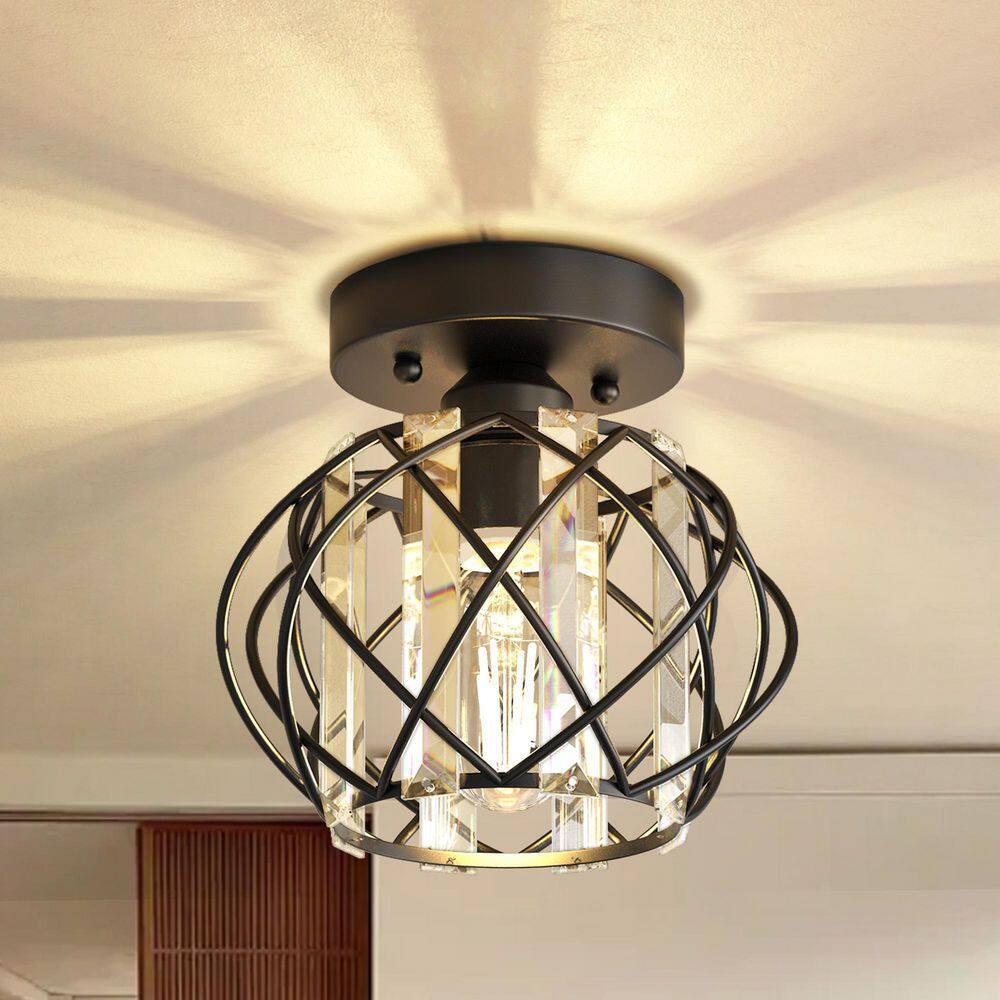 YANSUN 7 in. 1-Light Crystal Semi Flush Mount Ceiling Light Fixture ...