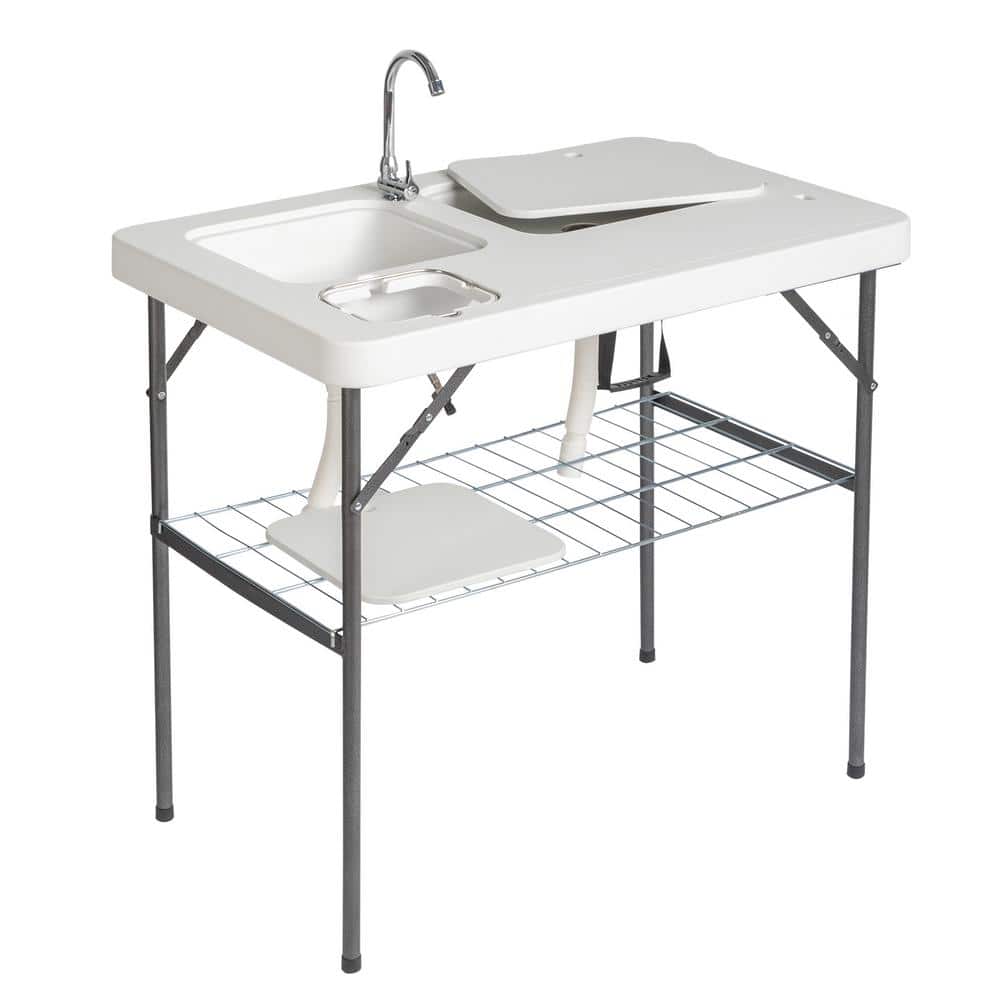 Karl home 40 in. Portable Fish Camping Table with Sink Faucet and Tray ...