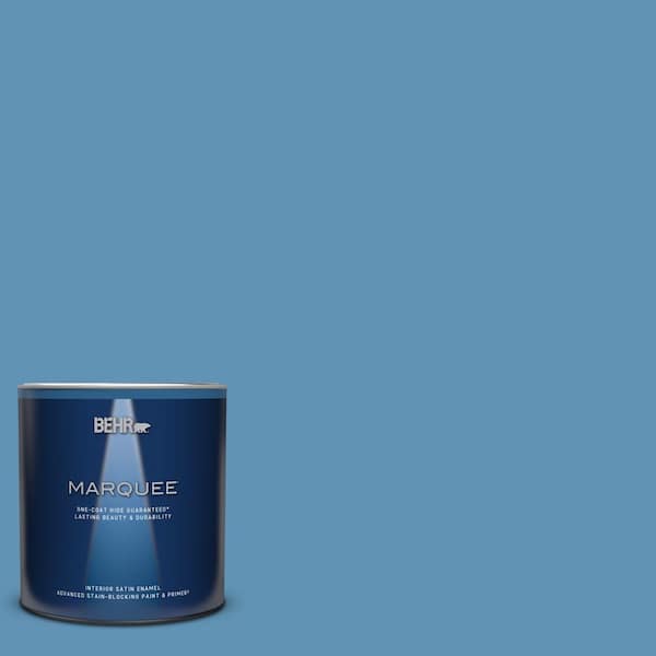 BEHR MARQUEE 1 qt. #MQ5-56 Empire Blue One-Coat Hide Satin Enamel ...