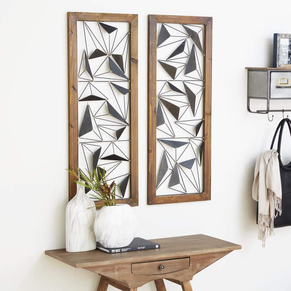 Litton Lane Metal Black Geometric Wall Decor with Wood Frame (Set of 2 ...