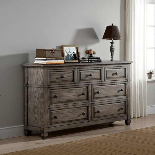 Benjara Dory Gray 7-Drawer 60 in. Wide Dresser without Mirror BM332573 ...