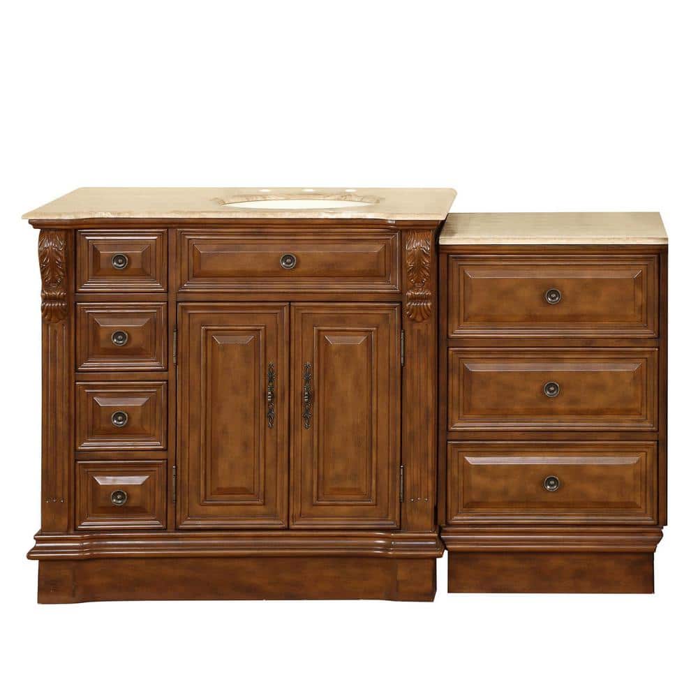 Silkroad Exclusive 58 in. W x 22 in. D Vanity in Walnut with Stone ...