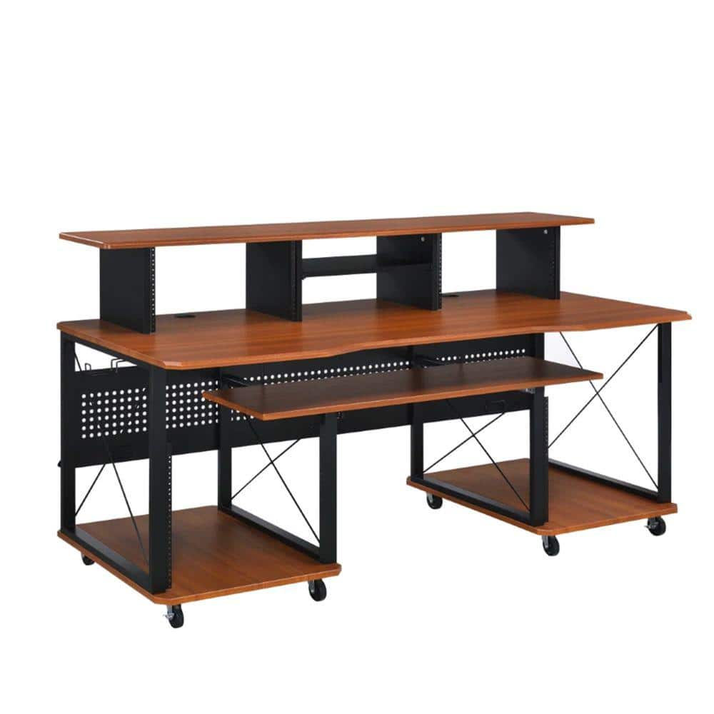 Benjara 72 in. Rectangular Black Wood Top 0-Drawer Writing Desk with ...