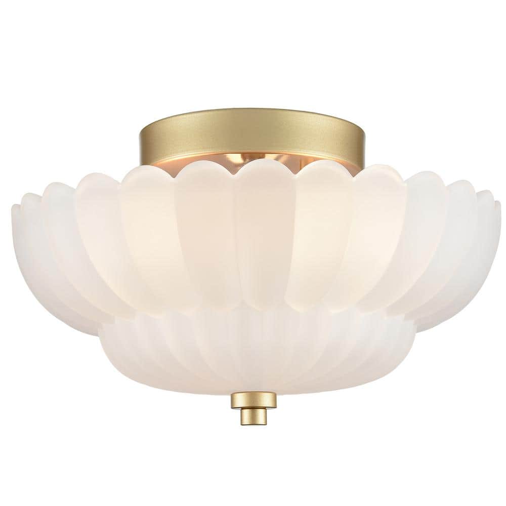 CLAXY 13.62 in. 3-Light Gold Flush Mount with Decorative Glass Shade and No Bulbs Included 1 ...