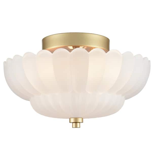 CLAXY 13.62 in. 3-Light Gold Flush Mount with Decorative Glass Shade and No Bulbs Included 1 ...