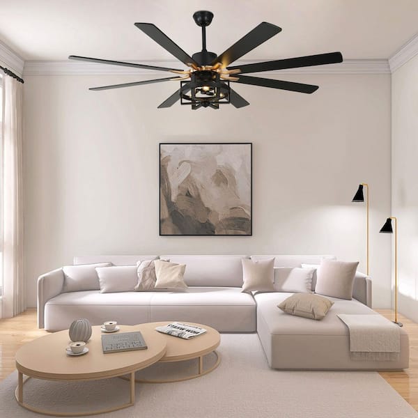 Oaks Aura Aria 65 in. Indoor Matte Black Industrial Caged Ceiling Fan ...