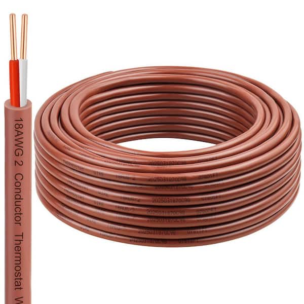 Vrbgify 75 ft. 18AWG 2-Conductor Brown Solid Copper Thermostat Wire for HVAC Systems, Doorbell ...