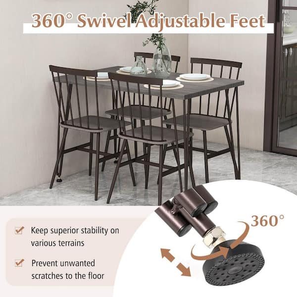 Gymax 5PCS Dining Table Set for 4 Rectangular Kitchen Table 4 Chairs w Metal Frame Grey Oak GYM14331