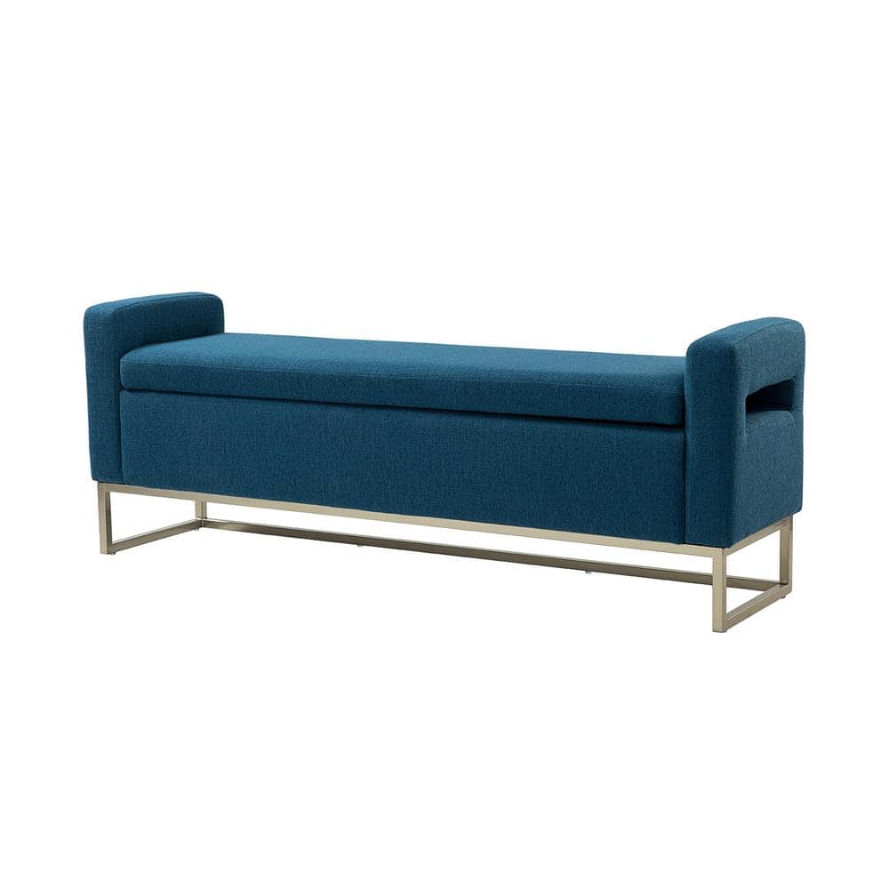 ARTFUL LIVING DESIGN Justo Wide Navy Storage Bench with Metal Legs 59.1 ...