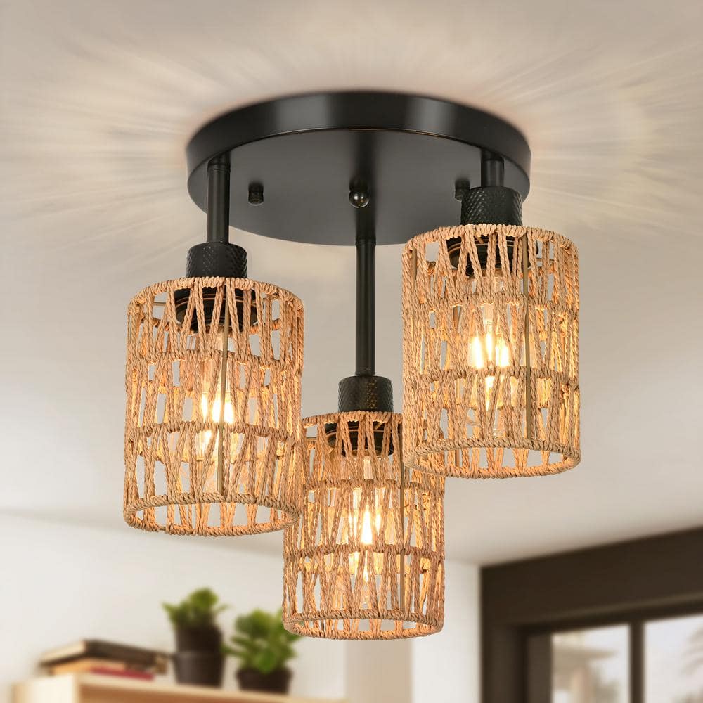 Henveton Essel 13.38 in. 3-Light Farmhouse Semi-Flush Mount Ceiling ...