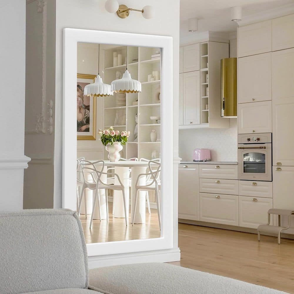 32 in. W x 71 in. H Classic White Rectangular Wood Frame Bathroom ...