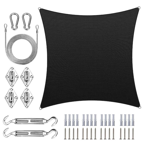 16 ft. x 16 ft. Square Pro Ring Sun Shade Sail with Hardware Kit and ...