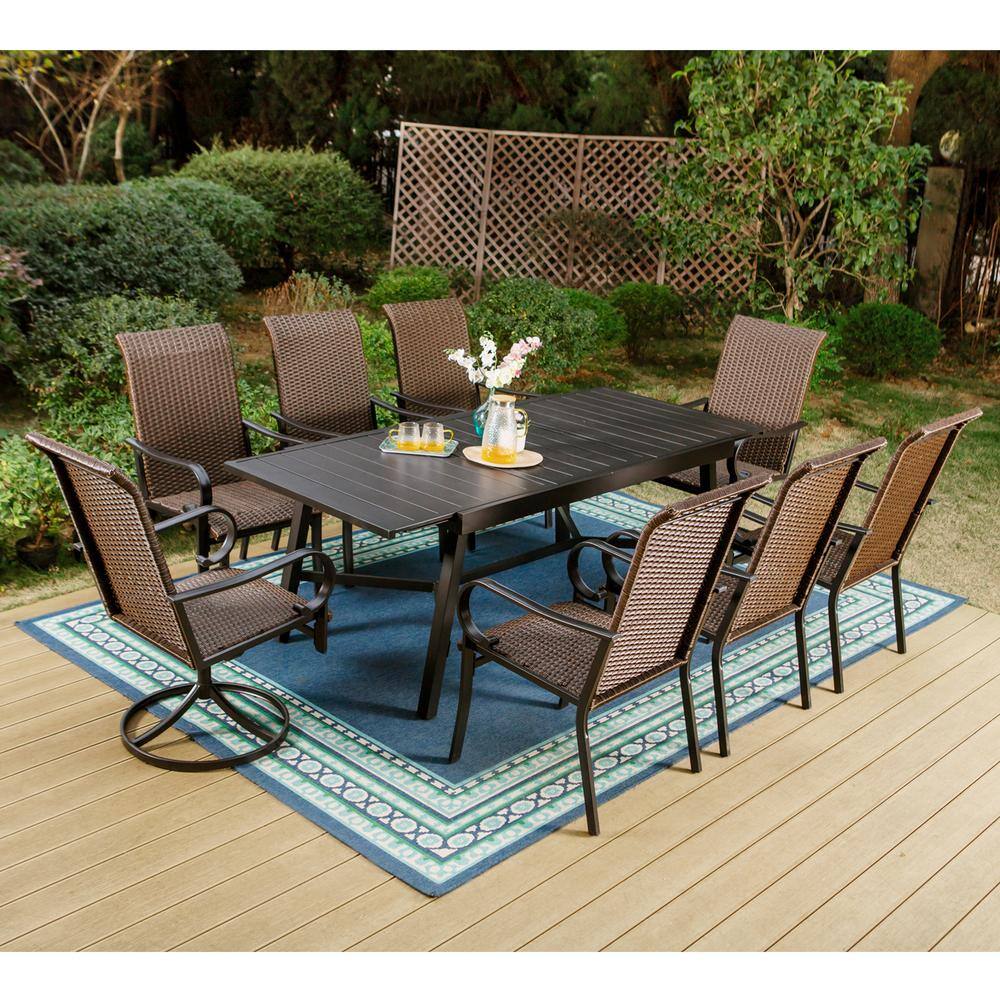PHI VILLA Black 9-Piece Metal Outdoor Dining Set with Extensible ...