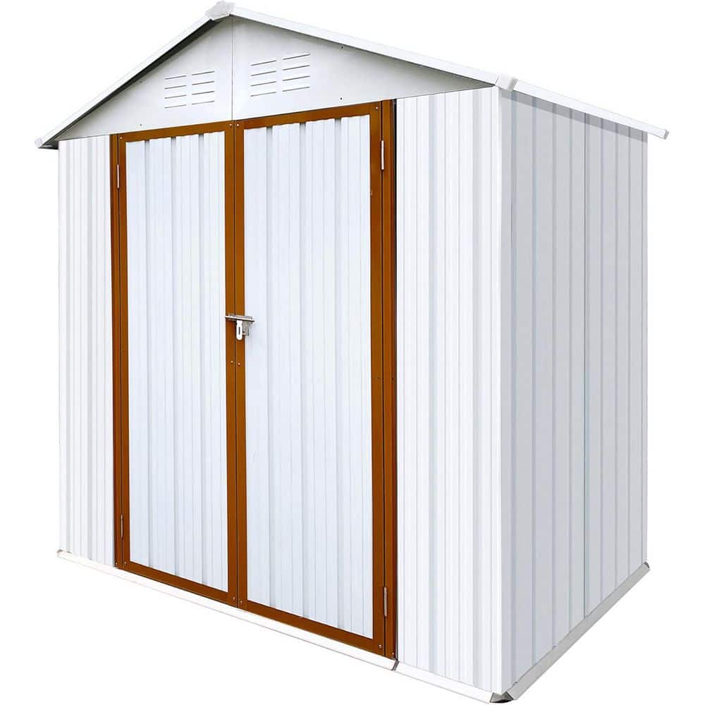 Kadehome 6 ft. W x 4 ft. D White+Yellow Outdoor Metal Storage Shed with ...