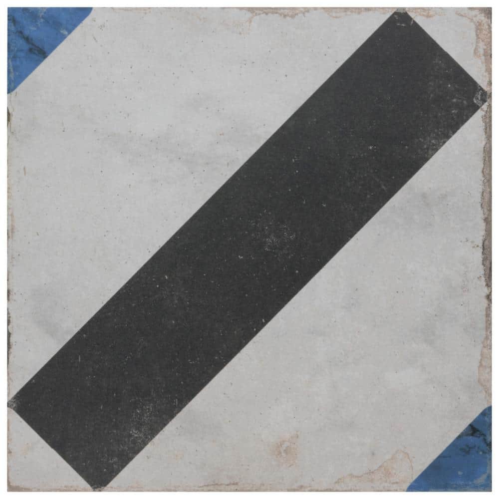 Merola Tile Renaissance Deco Indigo Frame 8 in. x 8 in. Porcelain Floor ...