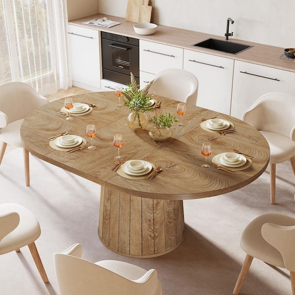 BYBLIGHT Roesler Farmhouse Light Brown Wood 55 in. Cylindrical Pedestal ...