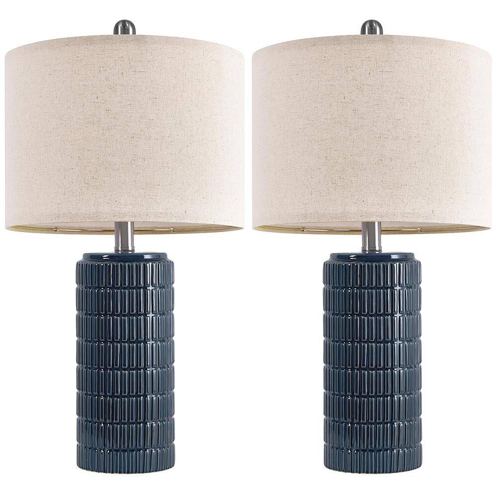 23 in. Blue Ceramic Lantern Table Lamp for Living Room 2 Pack Lamp-391 ...
