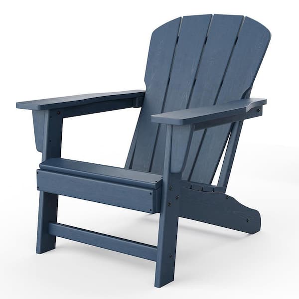 Garvee Outdoor Navy Blue HDPE Plastic Adirondack Chair with Wood ...