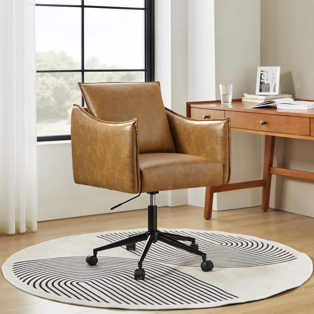 JAYDEN CREATION Gordon Camel Mid-Century Modern Faux Leather Height ...