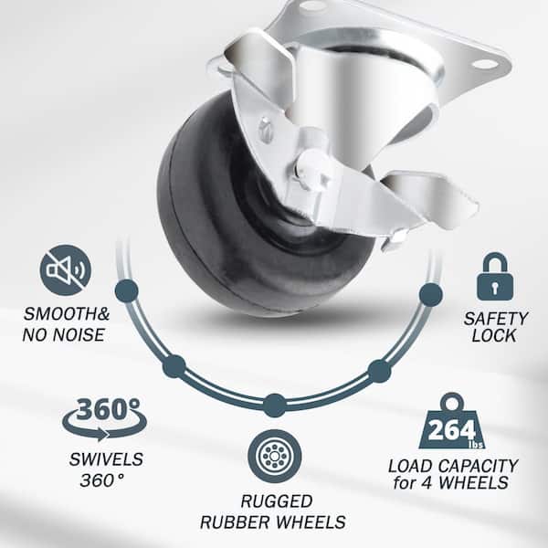 ‎POWERTEC 2 in. Swivel Plate Caster Wheels 2-with Brakes and 2-Without ...
