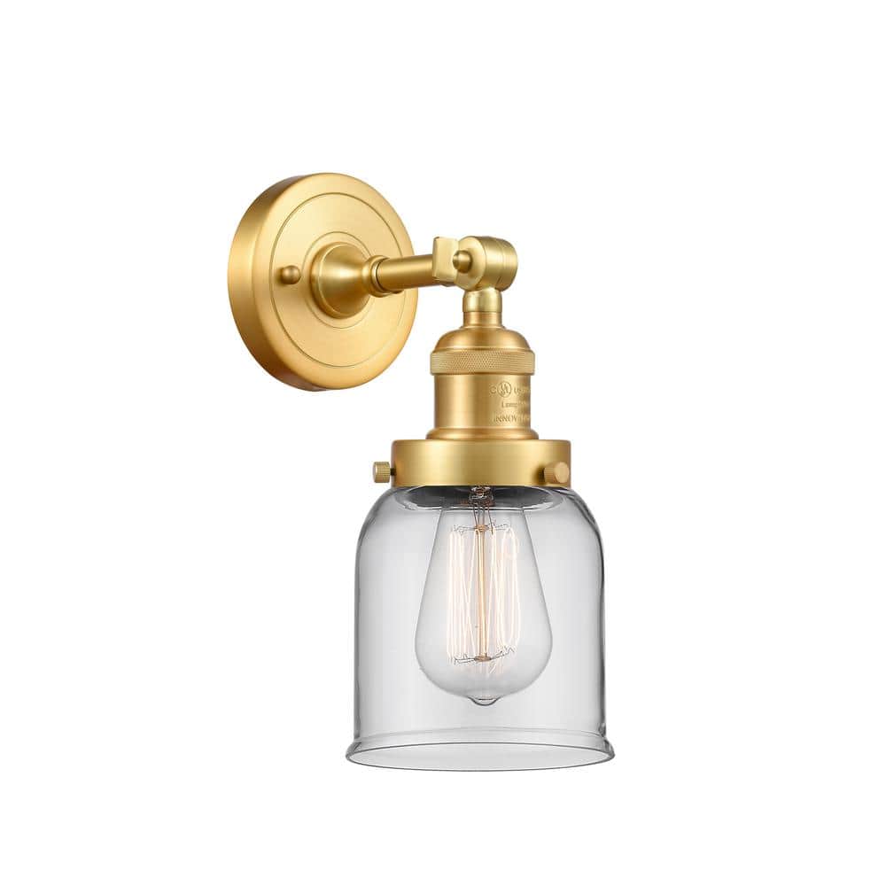 Innovations Bell 1-Light Clear, Satin Gold Wall Sconce with Clear Glass ...
