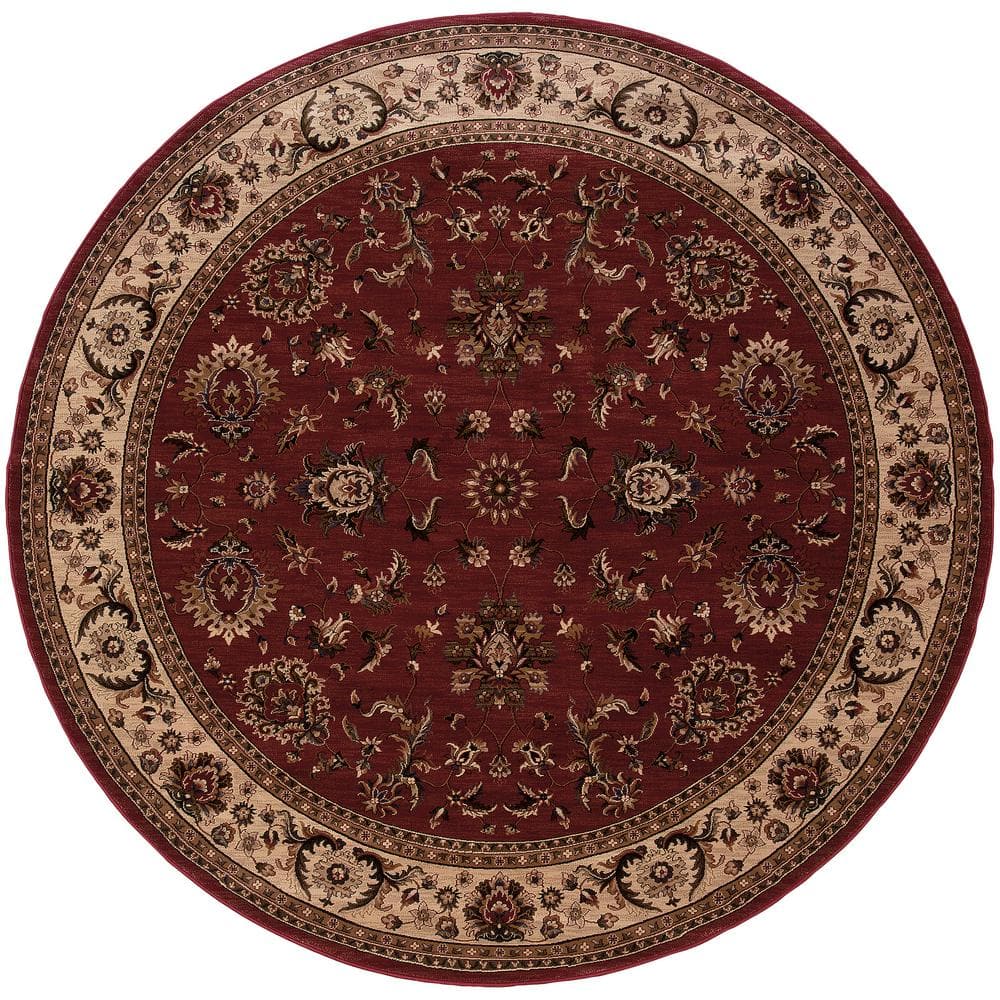 AVERLEY HOME Alyssa Red/Ivory 6 ft. x 6 ft. Round Traditional Area Rug ...