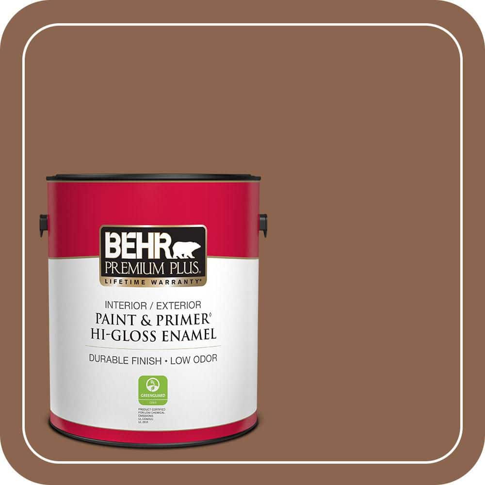 BEHR PREMIUM PLUS 1 gal. #MQ2-01 Burnished Brandy Hi-Gloss Enamel ...