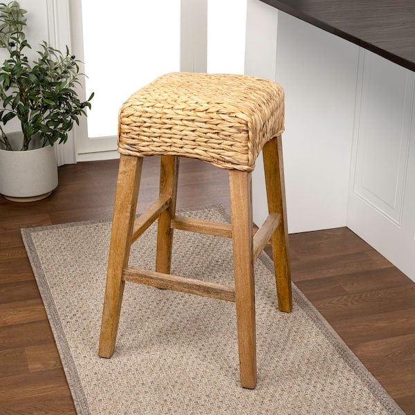 JONATHAN Y Maui 29.5 in. Rustic Bohemian Hyacinth/Wood Backless Bar ...