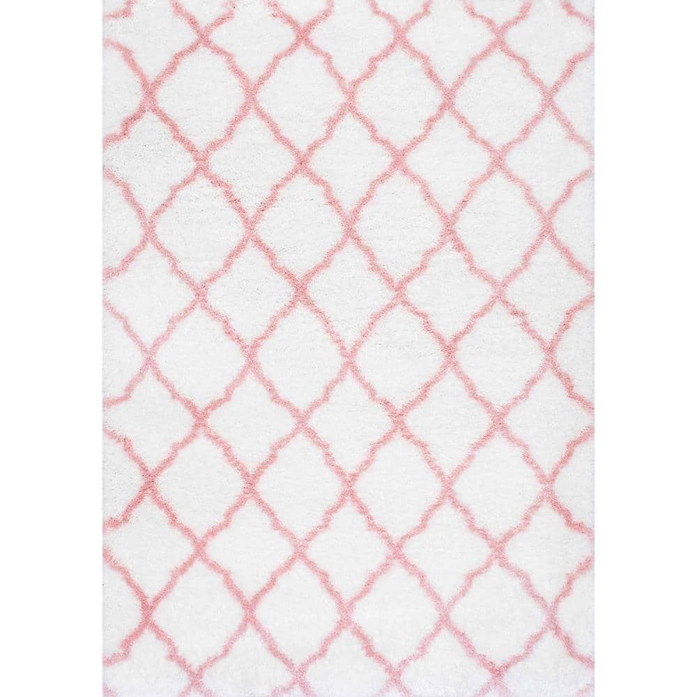 nuLOOM Nelda Trellis Shag Baby Pink 8 ft. x 10 ft. Area Rug OZAS03B ...