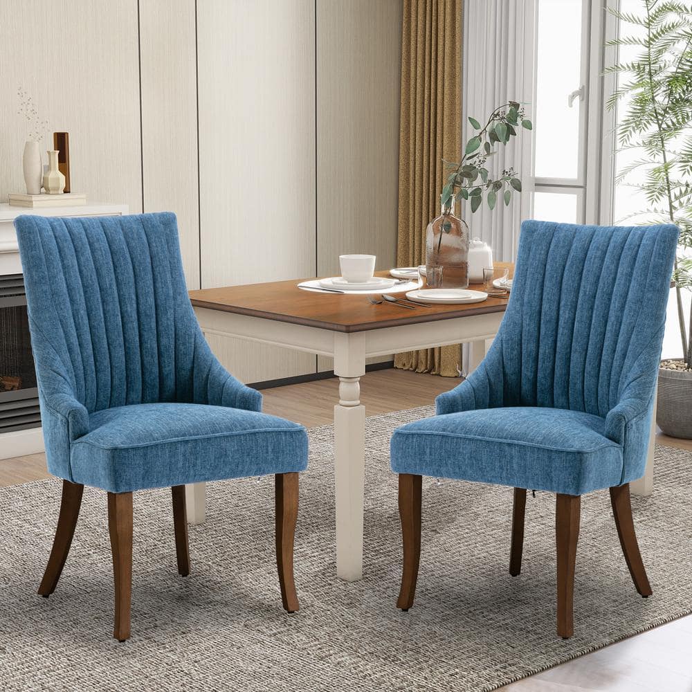 WONDER COMFORT Comfy Blue Linen Channel Tufted Upholstered Dining ...