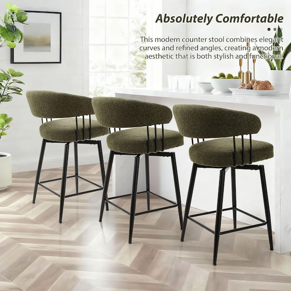 Glitzhome 35.50 in. H Modern Hunter Green Fabric Swivel Counter Stool ...