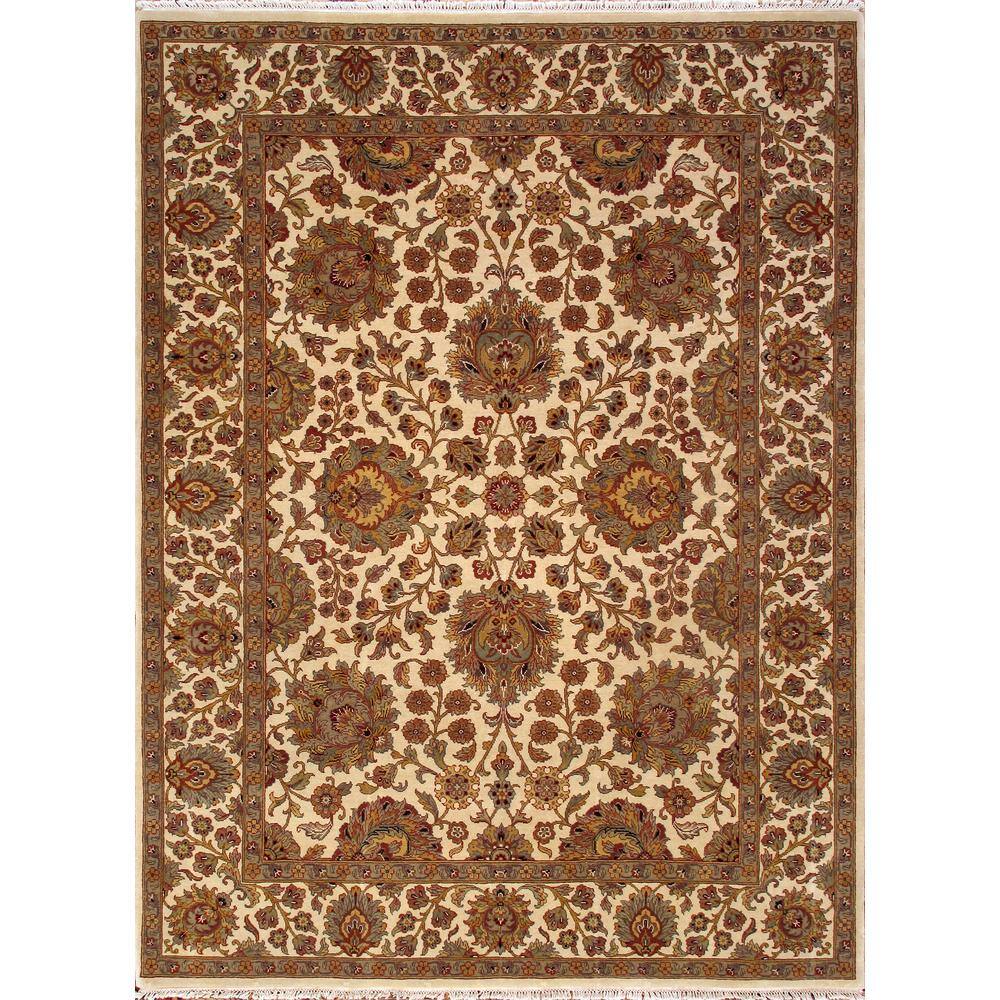 Pasargad Home Agra Ivory 9 ft. x 12 ft. Floral Lamb's Wool Area Rug HS ...