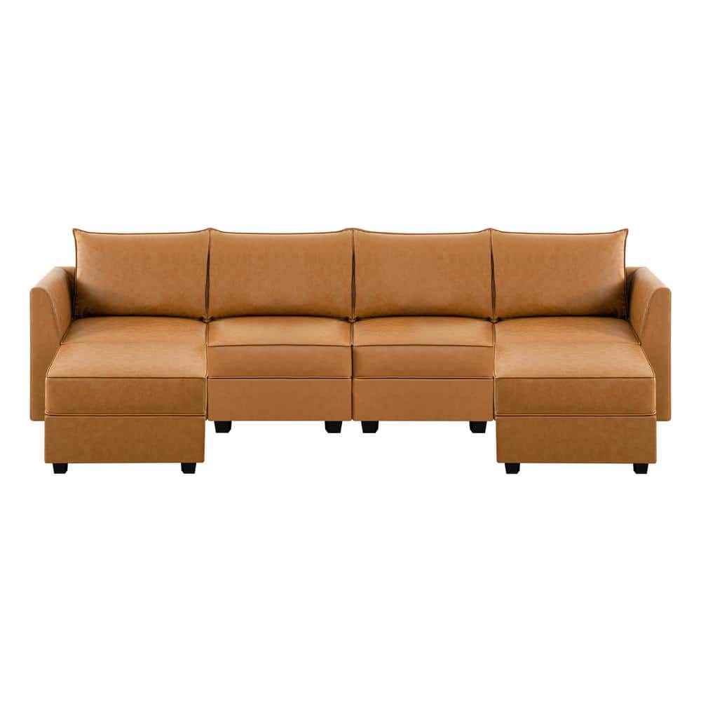 HOMESTOCK 56.1 in. Modern Faux Leather U-Shaped Sectional Sofa with ...