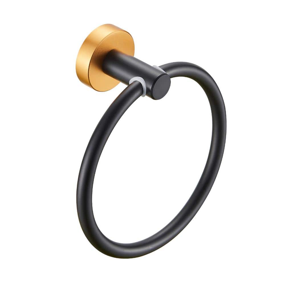 Heemli Simplicity Wall-Mounted Hand Towel Ring in Black and Gold ...