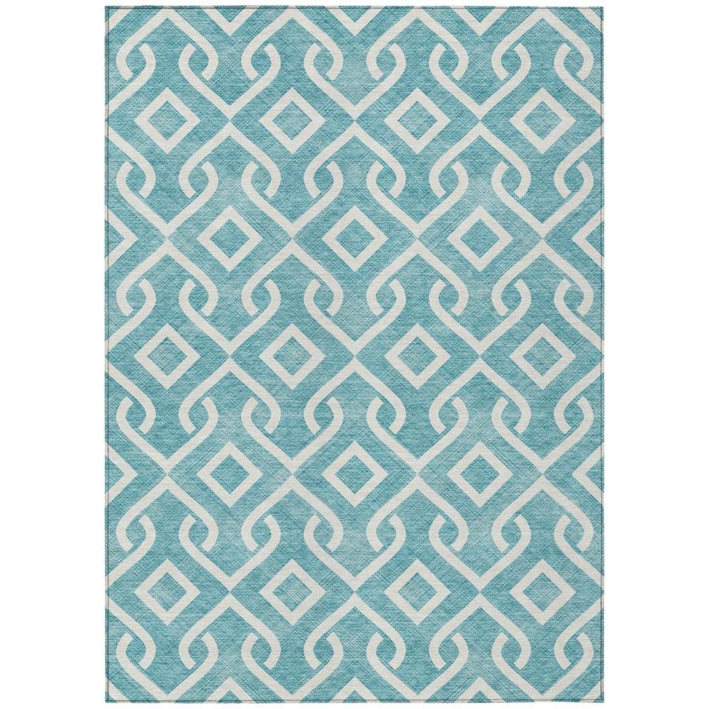 HomeRoots Teal Blue, Ivory 3 ft. x 5 ft. Woven Geometric Polyester ...