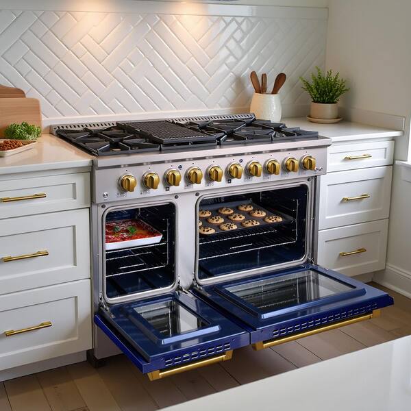 JANSKA Professional Series 48 in. 6.7 cu. ft. 8-Burners Double Oven Gas ...