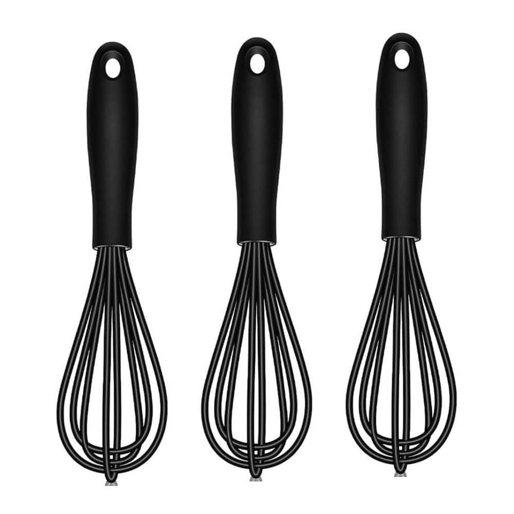 Anqtovp Black Silic1 Kitchen Whisk Set 500°F Heat Resistant Non-Scratch ...