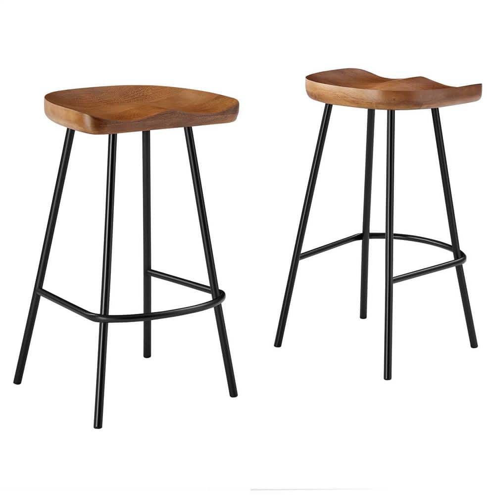 MODWAY Concord 26.5 in. in Walnut Backless Wood Counter Stools - Set of ...