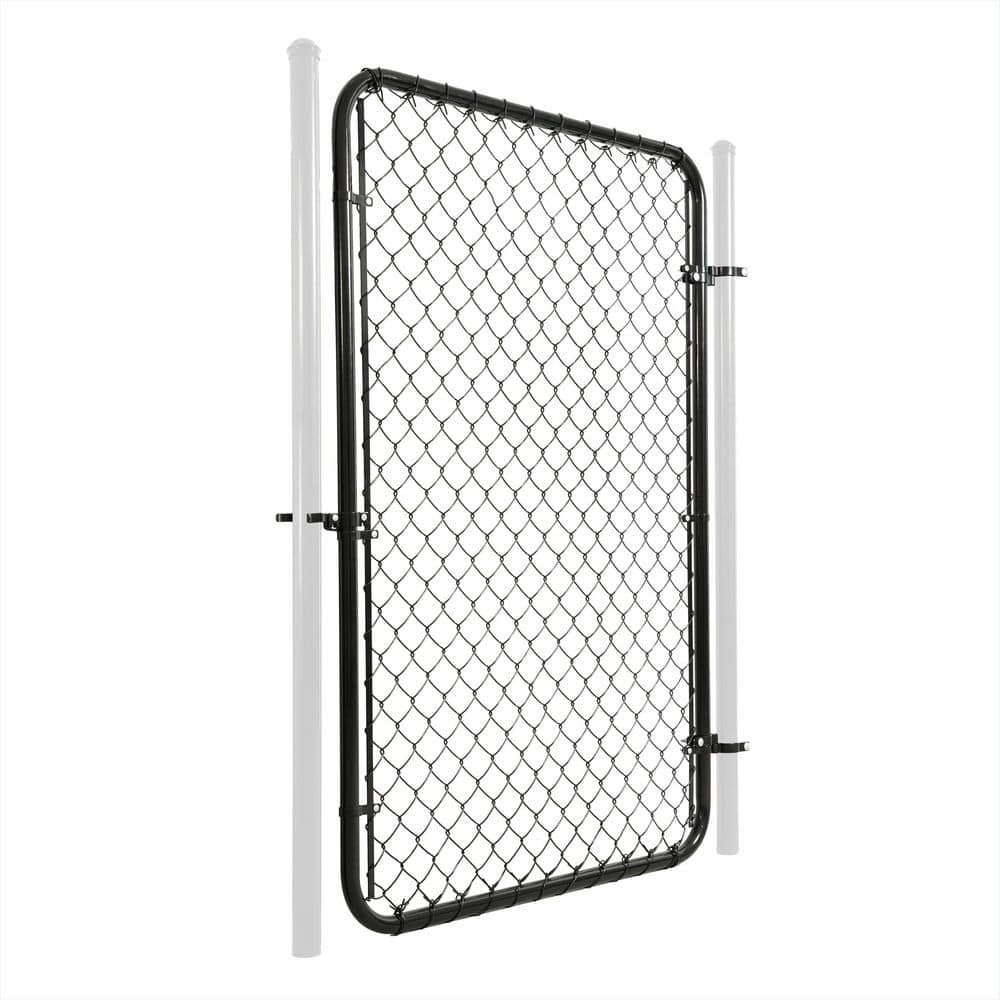 Fencer Wire 4 ft. W x 6 ft. H Black Galvanized Chain Link Fence Gate ...