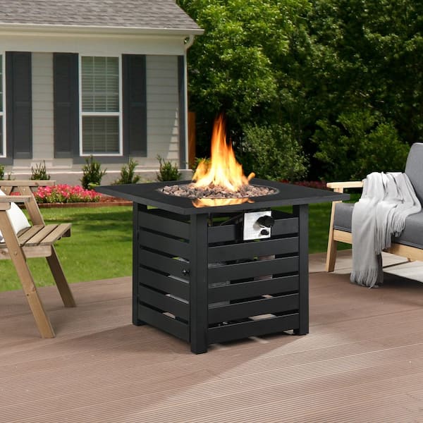 Ama pear Black Square 32 in. Metal Outdoor Fire Pit Table, 50,000 BTU ...