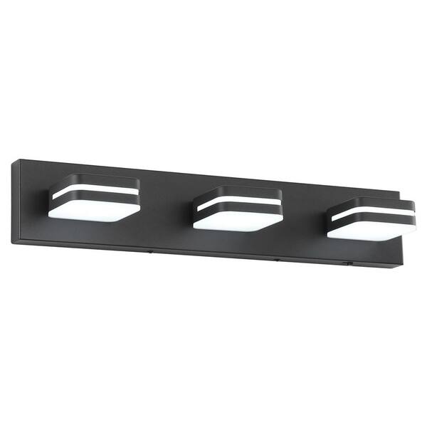 JUSHENG 23.62 in. 3 Light Black Bathroom LED Vanity Light with 5-CCT ...