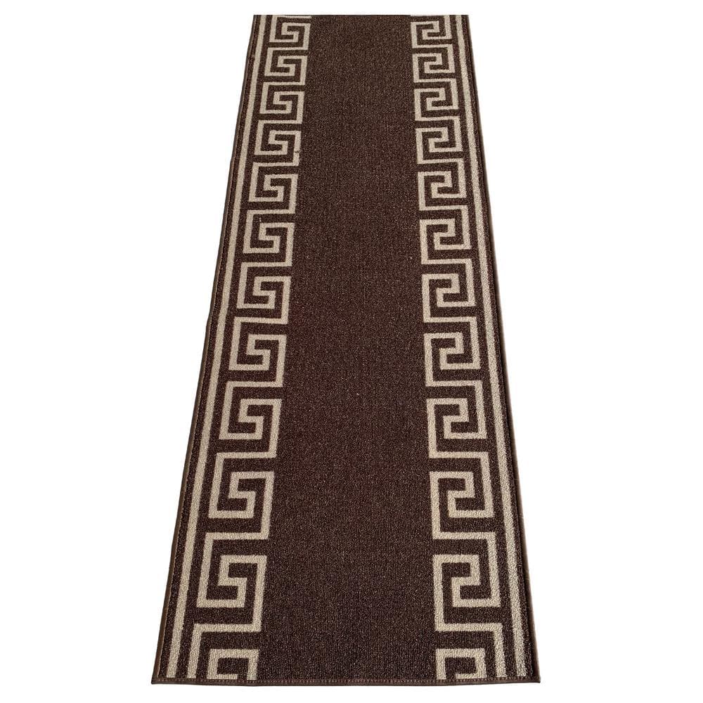 PLAYA RUG Greek Key Brown 31 in. W x 28 ft. L Runner Rug/Stair Runner ...
