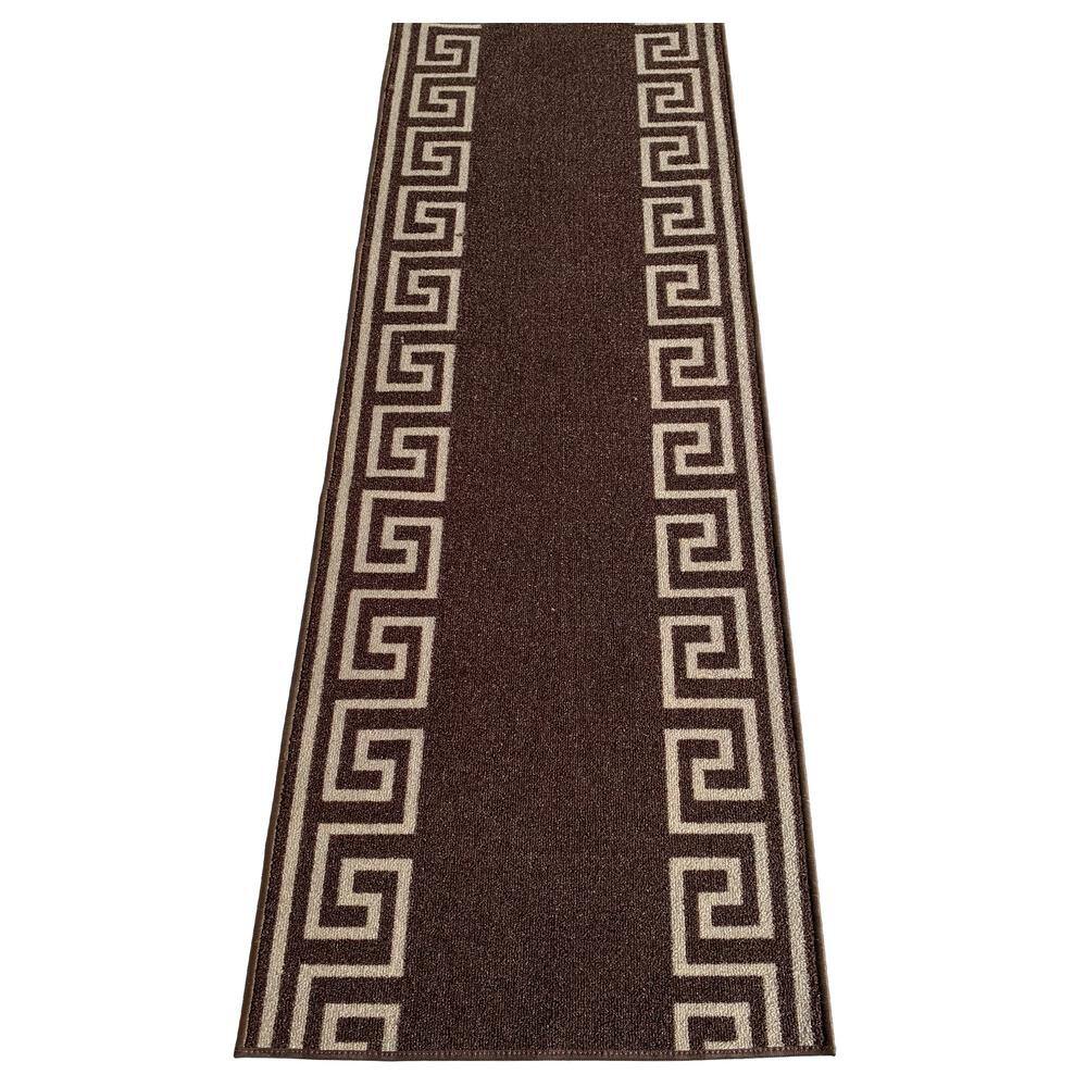 PLAYA RUG Greek Key Brown 31 in. W x 30 ft. L Runner Rug/Stair Runner ...
